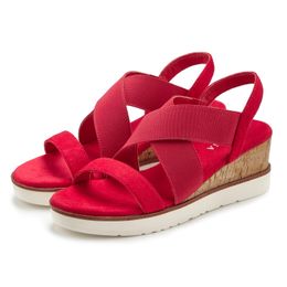Sandalette Lascana "Sommerschuh, offener Schuh, Sandale", Damen, Gr. 41, rot, Obermaterial: 100% Textilmaterial. Decksohle: 100% Textilmaterial. Futter: 100% Lederimitat. Laufsohle: 100% Synthetik, unifarben mit Farbeinsatz, Basic, Schuhe Sandalette, mit elastischen Riemchen VEGAN