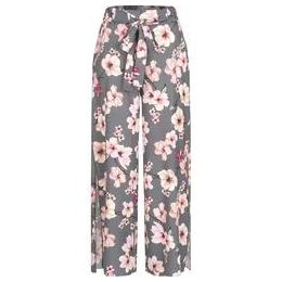 Stoffhose CLOUD 5IVE "CLOUD 5IVE High-Waist Sommerhose mit Blumen Print", Damen, Gr. L, US-Gr&ouml;&szlig;en, grau, 95% Polyester, 5% Elasthan, gebl&uuml;mt, loose fit, Hosen Stoffhose