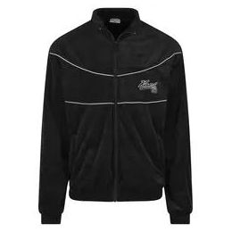 Trainingsjacke Karl Kani "Karl Kani Kani Varsity Velours Trackjacket", Herren, Gr. M, schwarz, wei&szlig;, 93% Polyester, 7% Elasthan, mehrfarbig, normal, amerikanischer Ausschnitt, Jacken Trainingsjacke
