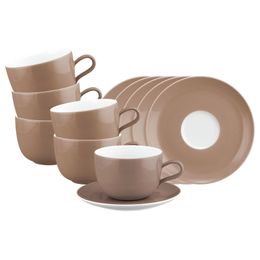 Tasse Seltmann Weiden "Milchkaffeetassen mit Untertassen Liberty Pure Colors 380 ml 6er Set", braun (cocoa braun), B:16,1cm H:9,1cm &Oslash;:16,1cm, Porzellan, Trinkgef&auml;&szlig;e, Tasse, Sp&uuml;lmaschinenfest, Mikrowellensicher, Ofenfest