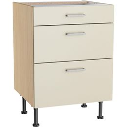 Unterschrank KOCHSTATION "KS-Lucy", stain, eiche hell, B:60cm H:87cm T:58,1cm, Schr&auml;nke, Unterschrank, Breite 60 cm, 1 Schubkasten, 2 Ausz&uuml;gen, Soft-Close, verstellb. F&uuml;&szlig;e