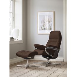 Relaxsessel stressless "Sunrise", braun (malt braun batick), B:83cm H:105cm T:74cm, Leder BATICK: BATICK ist ein leicht korrigiertes, durchgef&auml;rbtes und genarbtes M&ouml;belleder, bei dem die meisten Unebenheiten und Spuren in der Regel entfernt wurden., Sessel, Relaxsessel, mit Cross Base, Gr&ouml;&szlig;e S, M & L, Holzakzent Wenge