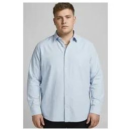 Jack & Jones PlusSize Langarmhemd "JJEBREEZE LINEN BLEND SHIRT L/S SN PLS", Herren, Gr. 4XL, N-Gr, celestial blau, Web, Obermaterial: 70% Baumwolle, 30% Leinen, JACK & JONES PLUSSIZE, Hemden, mit auff&auml;lliger Knopfleiste