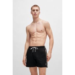 Badeshorts BOSS "Iconic", Herren, Gr. L, N-Gr, schwarz (schwarz 001), Microfaser, Polyester, unifarben, Badehosen Badeshorts, mit Ges&auml;&szlig;tasche