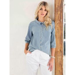 Jeansbluse Heine, Damen, Gr. 34, blau (blau, bleached), 78% Baumwolle, 20% Polyester, 2% Elasthan, unifarben, Blusen Jeansbluse