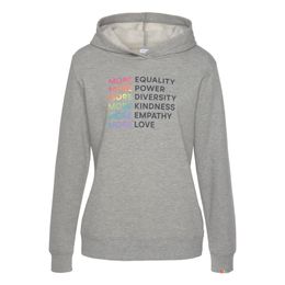 Hoodie Lascana "Pride", Damen, Gr. 36/38, grau (grau, meliert), angeraute Sweatware, Obermaterial: 60% Baumwolle, 40% Polyester, unifarben, bequem, Rippb&uuml;ndchen, Sweatshirts Hoodie, mit Pride-Frontdruck