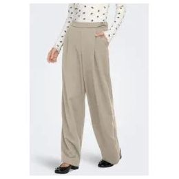 Anzughose Only "ONLSANIA LIFE WIDE BUCKLE PANT JRS", Damen, Gr. L, N-Gr, island fossil detail:silber buckle (sania), Jersey, Obermaterial: 95% Polyester, 5% Elasthan, unifarben, lang, Hosen Anzughose, Materialmix