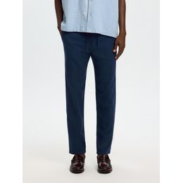 Chinohose Selected "SLH172-SLIMTAPE BRODY LINEN PANT NOOS", Damen, Gr. L, N-Gr, blau (schwarz sapphire), Web, Obermaterial: 54% Baumwolle, 45% Leinen, 1% Elasthan, meliert, slim fit kn&ouml;chellang, Hosen Chinohose, mit Leinen
