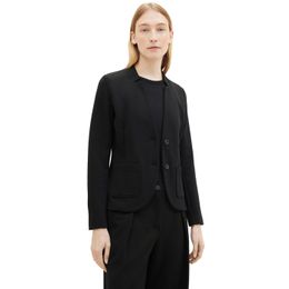 Sweatblazer Tom Tailor "Fied", Damen, Gr. XS (34), schwarz (deep schwarz), Jersey, Obermaterial: 54% Baumwolle, 43% Polyester, 3% Elasthan, unifarben, tailliert taillenbedeckt, V-Ausschnitt, Blazer Sweatblazer, mit aufgesetzten Taschen und Struktur