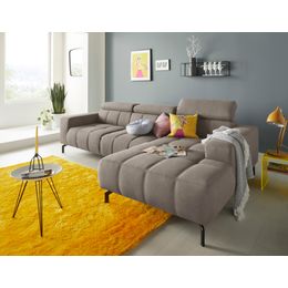 Ecksofa DOMO collection "Cunelli tolle Sitzn&auml;hte als Designelement, fester Sitzkomfort, L-Form", braun (schlamm), B:292cm H:79cm T:175cm, Sofas, Ecksofa, wahlweise mit 6-fach verstellbarer Kopfteilverstellung, bodenfrei