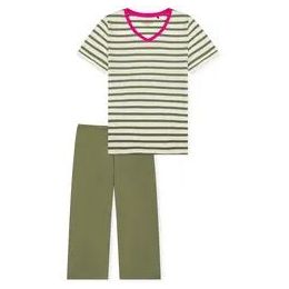 Schlafanzug Schiesser "Pyjama", Damen, Gr. XXL, bunt (gr&uuml;n, wei&szlig;), Obermaterial: 100% Baumwolle CO., Homewear-Sets Schlafanzug