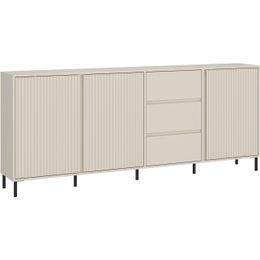 Sideboard Home Affaire "AVENALE", cashmir, Sideboards, B/H/T: 2.120cm x 91,6cm x 40cm, Holzwerkstoff, MDF, Melamin, Sideboard, Sideboard mit Metallf&uuml;&szlig;en, Breite 212 cm, Fronten geriffelt, B:2.120cm H:91,6cm T:40cm