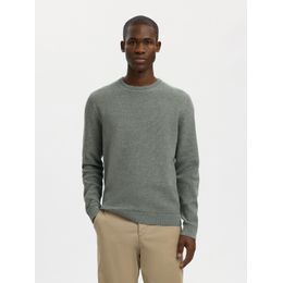 Rundhalspullover Selected "SLHROSS LS KNIT STRUCTURE CREW NECK NOOS", Herren, Gr. M, balsam gr&uuml;n detail:aqua gray, Strick, Obermaterial: 100% Baumwolle, unifarben, regular fit normal, Rundhals, Rippb&uuml;ndchen, Pullover Rundhalspullover, Baumwolle, regular fit