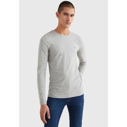 Langarmshirt Tommy Hilfiger "STRETCH SLIM FIT LONG SLEEVE", Herren, Gr. XL (54), light grau melange, Single Jersey, Obermaterial: 96% Baumwolle, 4% Elasthan, bestickt, unifarben, schmal h&uuml;ftbedeckend, Rundhals, abgesteppt, Shirts Langarmshirt, aus Baumwollstretch