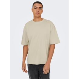 Only & Sons Rundhalsshirt ONLY & SONS "ONSCASPIAN AUT SS TEE", Herren, Gr. L, beige (silber lining), Jersey, Obermaterial: 61% Baumwolle, 22% Elastomultiester, 17% Polyester, unifarben, normal normal, Rundhals, Shirts Rundhalsshirt, Baumwollmischung, regular fit