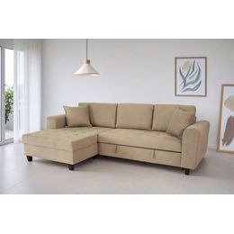 Ecksofa TRENDS BY HG "Moritz L-Form, B: 265 cm", d516 enjoy new 36 antelop, B:265cm H:86cm T:150cm, 92% Polyester;8% Nylon, Sofas, Ecksofa, mit Bettfunktion, Bettkasten & Zierkissen