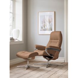Relaxsessel stressless "Sunrise", braun (latte batick), B:79cm H:103cm T:73cm, Leder BATICK: BATICK ist ein leicht korrigiertes, durchgef&auml;rbtes und genarbtes M&ouml;belleder, bei dem die meisten Unebenheiten und Spuren in der Regel entfernt wurden., Sessel, Relaxsessel, mit Cross Base, Gr&ouml;&szlig;e S, M & L, Holzakzent Eiche