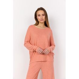 Rundhalsshirt soyaconcept "SC-BIARA 1", Damen, Gr. L, rosa (peach pink melange), Feinstrick, Obermaterial: 74% Viskose, 21% Polyester, 5% Elasthan, meliert, regular fit Po-bedeckend, Rundhals, Shirts Rundhalsshirt, bequemer Pullover, elastische Viskose-Qualit&auml;t in melierter Optik