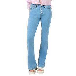5-Pocket-Jeans QS "Style Reena", Damen, Gr. 40, L&auml;nge 32, mid blau, Denim/Jeans, Obermaterial: 84% Baumwolle, 14% Polyester, 2% sonstige Fasern, unifarben, ausgestellt lang, Jeans 5-Pocket-Jeans