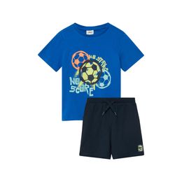 Shirt & Shorts s.Oliver JUNIOR, Jungen, Gr. 104/110, bright blau, Jersey, Obermaterial: 100% Baumwolle, bedruckt, unifarben, KOB Set-Artikel Shirt & Shorts