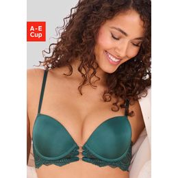 Push-up-BH Lascana "Eleonora", Damen, Gr. 80, Cup D, gr&uuml;n (tannengr&uuml;n), Spitze, Obermaterial: 60% Polyamid, 35% Polyester, 5% Elasthan, BHs Push-up-BH, mit feiner Schn&uuml;rung in Satin-Optik, sexy Dessous, Amira-Kollektion