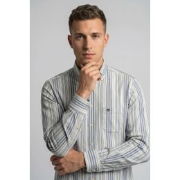 Streifenhemd Fynch-Hatton "Washed Oxford Stripe", Herren, Gr. M, N-Gr, avocado, Web, Obermaterial: 100% Baumwolle, gestreift, normal h&uuml;ftbedeckend, Rundhals, 2-Knopf-Manschette, Hemden Streifenhemd, normale Passform, aus reiner Baumwolle, mit Streifenmuster