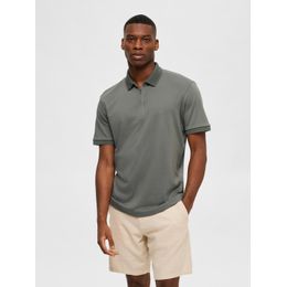 Poloshirt Selected "SLHFAVE ZIP SS POLO NOOS", Herren, Gr. XL, gr&uuml;n (agave gr&uuml;n), Jersey, Obermaterial: 60% Baumwolle, 40% Polyester, unifarben, regular fit normal, ohne Ausschnitt, Shirts Poloshirt, Baumwollmischung, regular fit, Topseller
