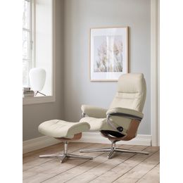 Relaxsessel stressless "Sunrise", beige (cream batick), B:79cm H:103cm T:73cm, Leder BATICK: BATICK ist ein leicht korrigiertes, durchgef&auml;rbtes und genarbtes M&ouml;belleder, bei dem die meisten Unebenheiten und Spuren in der Regel entfernt wurden., Sessel, Relaxsessel, mit Hocker, mit Cross Base, Gr&ouml;&szlig;e S, M & L, Holzakzent Eiche