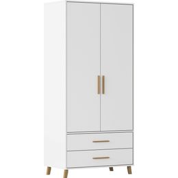 Dreht&uuml;renschrank Rauch "Kleiderschrank Schrank Garderobe SHINJO Breiten 93/140/187 cm", alpinwei&szlig;, B:93cm H:203cm T:53cm, Holzwerkstoff, Schr&auml;nke, Dreht&uuml;renschrank, Griffe und F&uuml;&szlig;e aus Massivholz mit 2 Schubladen MADE IN GERMANY