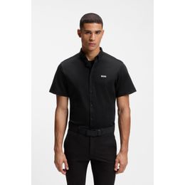 Kurzarmhemd BOSS Green "Motion S", Herren, Gr. 3XL, N-Gr, schwarz002, Jersey, Obermaterial: 100% Baumwolle, unifarben, regular fit normal, Rundhals, abgesteppte Kante, Hemden Kurzarmhemd, Regular Fit, Button-down-Kragen, Kurzarm, Logo-Stickerei