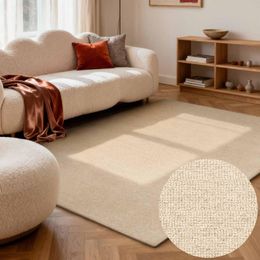 Wollteppich ELLE DECORATION "Knots", hellbeige, B:160cm H:13mm L:230cm, Wolle, Teppiche, Wollteppich, Handtuft, Wolle, Feines Boucl&eacute;, Wohnzimmer, Schlafzimmer, Natur