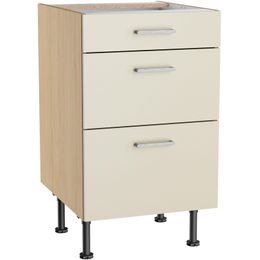 Unterschrank KOCHSTATION "KS-Lucy", stain, eiche hell, B:50cm H:87cm T:58,1cm, Schr&auml;nke, Unterschrank, Breite 50 cm, 1 Schubkasten, 2 Ausz&uuml;gen, Soft-Close, verstellb. F&uuml;&szlig;e
