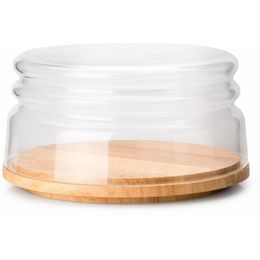K&auml;seglocke CONTINENTA, braun (natur, transparent), H:11cm &Oslash;:20,5cm, Glas, Holz, Servierglocken, K&auml;seglocke, mit Holzteller