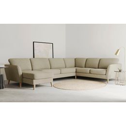 Wohnlandschaft Home Affaire "MARSEILLE XXL 349cm, U-Form, Ottomane rechts/links w&auml;hlbar", braun (latte), B:349cm H:88cm T:242cm, Struktur fein (58% Polyester, 22% Polypropylen);Filzoptik (100% Polyester);Webstoff (100% Polyester), Sofas, Wohnlandschaft, Massivholzbeine Eiche, Landhausstil, Wellenunterfederung