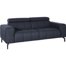 2-Sitzer DOMO collection "Cunelli zeitlos und elegant, moderne Sitzn&auml;hte als Designelement", blau (dunkelblau), B:208cm H:79cm T:104cm, Sofas, 2-Sitzer, wahlweise mit 6-fach verstellbaren Kopfteilen, fester Sitzkomfort