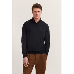 V-Ausschnitt-Pullover Bugatti "Basic Essential", Herren, Gr. M, schwarz, 100% Baumwolle, regular fit, V-Ausschnitt, Rippb&uuml;ndchen, Pullover V-Ausschnitt-Pullover, aus reine Baumwolle