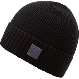 Strickm&uuml;tze Chillouts "Enes Hat", Herren, schwarz, Rippstrick, Materialmix, unifarben, M&uuml;tzen Strickm&uuml;tze, mit dezentem Logo-Patch