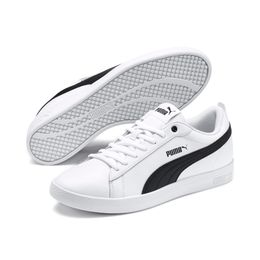 Sneaker Puma "SMASH WNS V2 L", Damen, Gr. 42,5, schwarz-wei&szlig; (Puma wei&szlig;, Puma schwarz), Leder, unifarben mit Farbeinsatz, Schuhe Sneaker, aus Leder und Synthetik, atmungsaktives Innenmaterial aus Textil