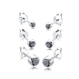 Ohrstecker-Set Elli "Ohrringe 3er Stecker Set Basic Ohrstecker Zirkonia 925 Sterling Silber", schwarz, Ohrringe, Damen, mit Stein, Silber 925 (Sterlingsilber), Ohrstecker-Set