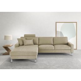 Ecksofa 3C CANDY "Lecce, wahlweise PUR-Schaumstoff oder Tonnentaschenfederkern", grau (taupe), B:281cm H:86cm T:194cm, 100% Polyester, Sofas, Ecksofa, Bett im 2,5-Sitzer, teilmotorische Schlaffunktion im Longchair, L-Form