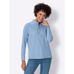 Stehkragenshirt Classic Basics "Langarm-Shirt", Damen, Gr. 46, blau (eisblau), 100% Baumwolle, unifarben, Shirts Stehkragenshirt
