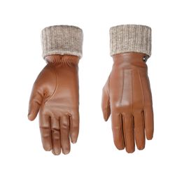 Lederhandschuhe Pearlwood "Lipa", Damen, Gr. 7, braun (caramel), Schafsleder, unifarben mit Farbeinsatz, festlich, Handschuhe Lederhandschuhe, Touchscreen proofed - mit 10 Fingern bedienbar