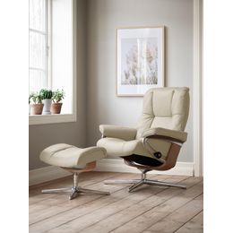Relaxsessel stressless "Mayfair", beige (cream batick), B:92cm H:103cm T:79cm, Leder BATICK: BATICK ist ein leicht korrigiertes, durchgef&auml;rbtes und genarbtes M&ouml;belleder, bei dem die meisten Unebenheiten und Spuren in der Regel entfernt wurden., Sessel, Relaxsessel, mit Hocker, mit Cross Base, Gr&ouml;&szlig;e S, M & L, Holzakzent Eiche