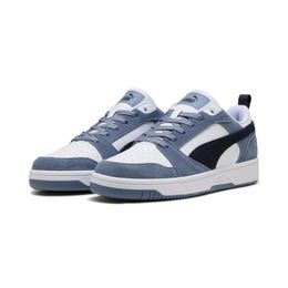 Sneaker Puma "REBOUND V6 LOW SD", Herren, Gr. 41, gray sky, new navy, Puma wei&szlig;, Leder, mehrfarbig, Schuhe Sneaker, mit Leder-Obermaterial, mit SOFTFOAM+ Einlegesohle, sportlicher Stil