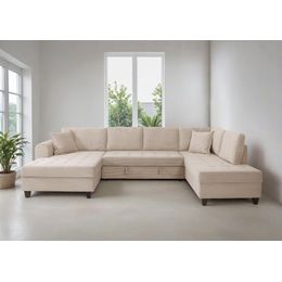 Wohnlandschaft TRENDS BY HG, B:324cm H:86cm T:178cmb800 zoom 1 cream, 92% Polyester;8% Nylon, Sofas, "Moritz U-Form, B: 324 cm", mit Bettfunktion,