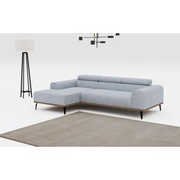 Ecksofa Home Affaire "Carlo L-Form", grau (smoke), B:244cm T:157cm, Sofas, Ecksofa, mit Kopfteilverstellung & Holz-Rahmenoptik, wahlweise Relaxfunktion