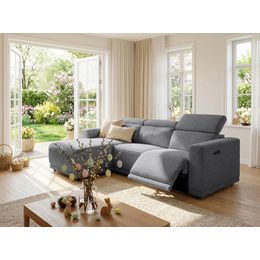 Ecksofa OTTO HOME "LEOO", anthrazit, B:254,5cm H:83cm T:173cm, Webstoff 100% Polyester, Sofas, Ecksofa, mit USB A/C-Anschluss. Federkern, verstellbaren Kopfst&uuml;tzen, Webstoff