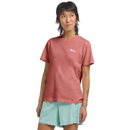 T-Shirt Jack Wolfskin "ESSENTIAL T W", Damen, Gr. L, rot (mineral rot), Obermaterial: 100% Baumwolle, Rundhals, Shirts T-Shirt, weiches, klassisches T-Shirt aus atmungsaktiver Bio-Baumwolle