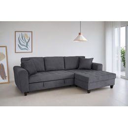 Ecksofa TRENDS BY HG "Moritz L-Form, B: 265 cm", d505 enjoy new 24 grafite, B:265cm H:86cm T:150cm, 92% Polyester;8% Nylon, Sofas, Ecksofa, mit Bettfunktion, Bettkasten & Zierkissen