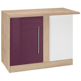 Eckunterschrank KOCHSTATION "KS-Eton", lila (aubergine hochglanz), B:110cm H:85cm T:60cm, Schr&auml;nke, Eckunterschrank